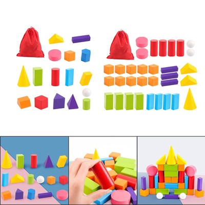 Wooden Geometric Solids 3D Shape Blocks Preschool Learning Stem Toys ...