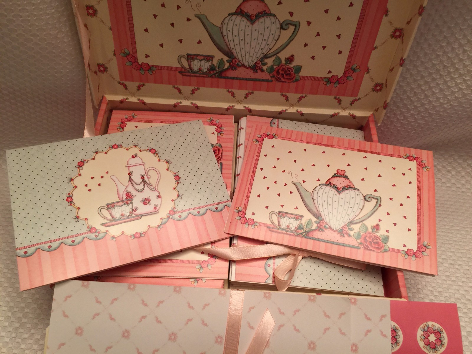 Karla Dornacher Teapot and Floral Design Stationery and Keepsake Box | eBay