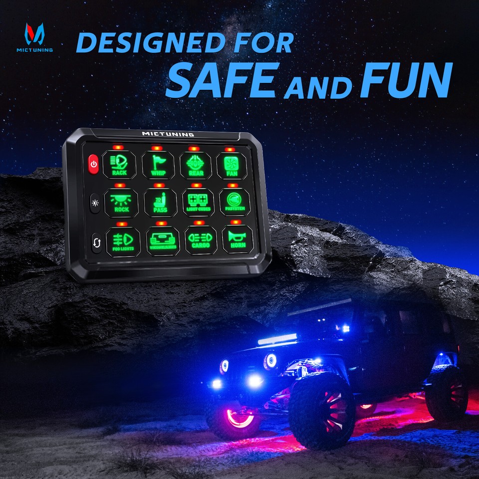MICTUNING 12 Gang Switch Panel Kit Green Touch Led Lights Relays ...