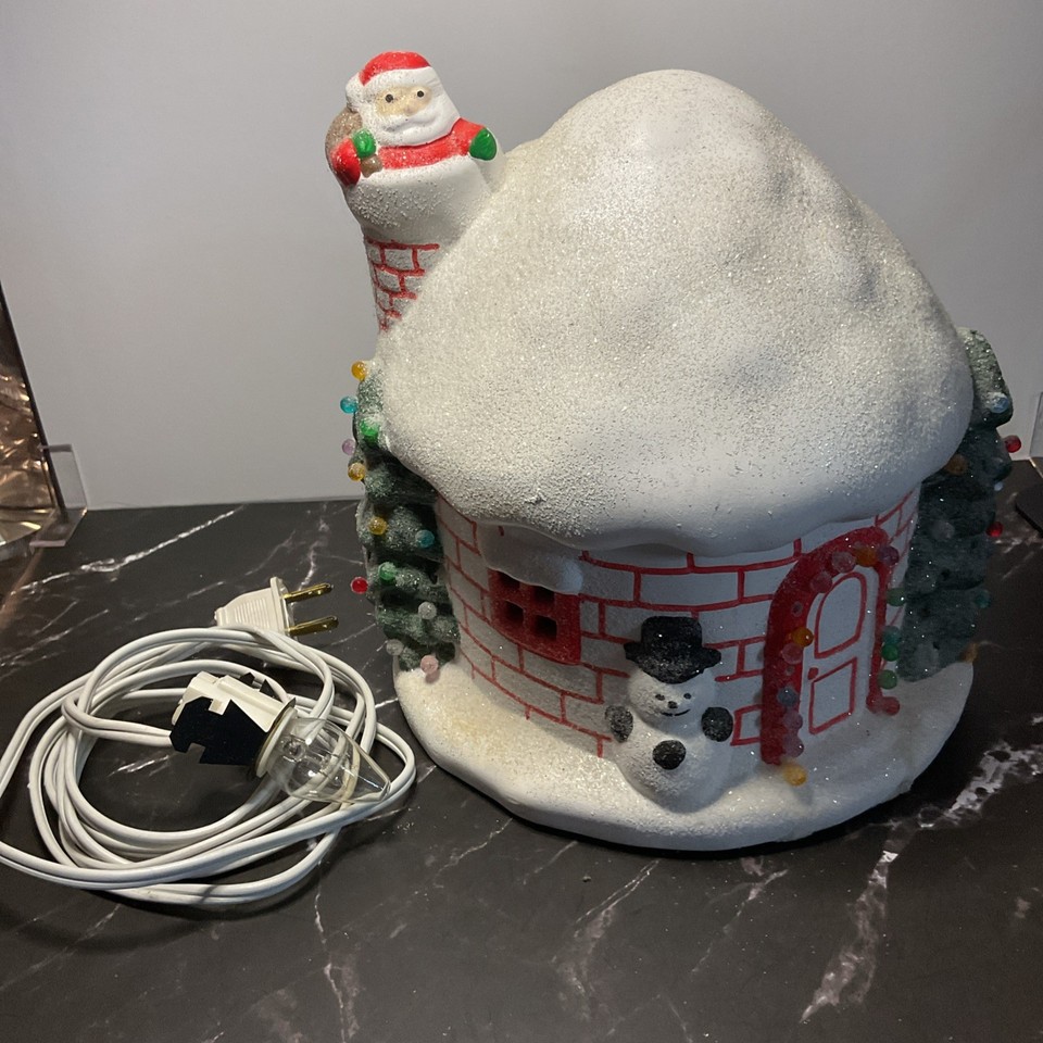 Vintage Ceramic Igloo Christmas House Santa Trees Snowman Light Up ...