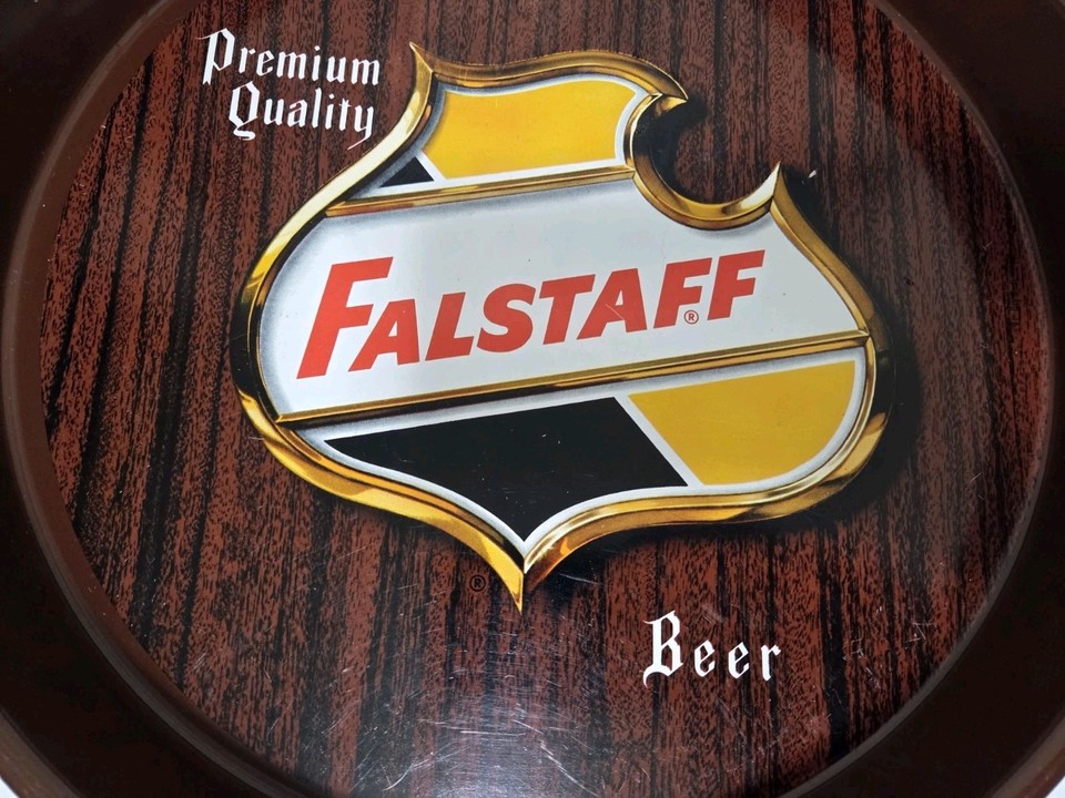 VINTAGE FALSTAFF EARLY SHIELD LOGO BEER TRAY WOODGRAIN PREMIUM 13 1/4 ...
