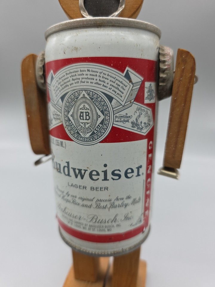 Vtg Risque BUDWEISER Beer Can Man Folk Art Bottle Cap Man Man Cave 14 ...