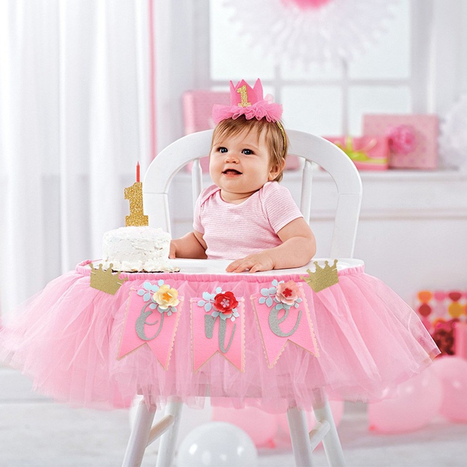 First Birthday Decor High Chair Banner Baby Girl One Highchair ...