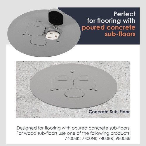 Low-Profile Round Floor Box Outlet Cover with 2 Lift Lids, Gray | eBay