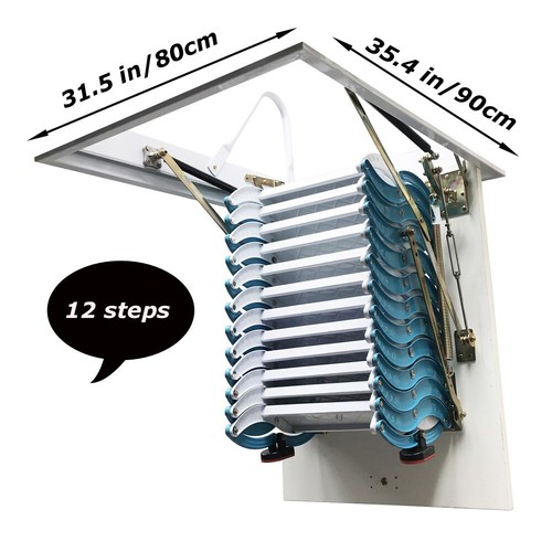 80*90cm Attic Folding Extension Ladder Telescoping Loft Max 3M/9.8ft ...