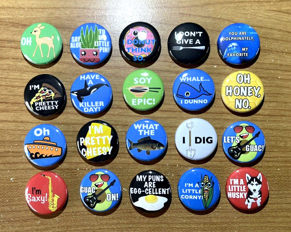 Funny Pun Buttons Pins White Elephant Gift 20 Ridiculous Pun Pins "Bag ...