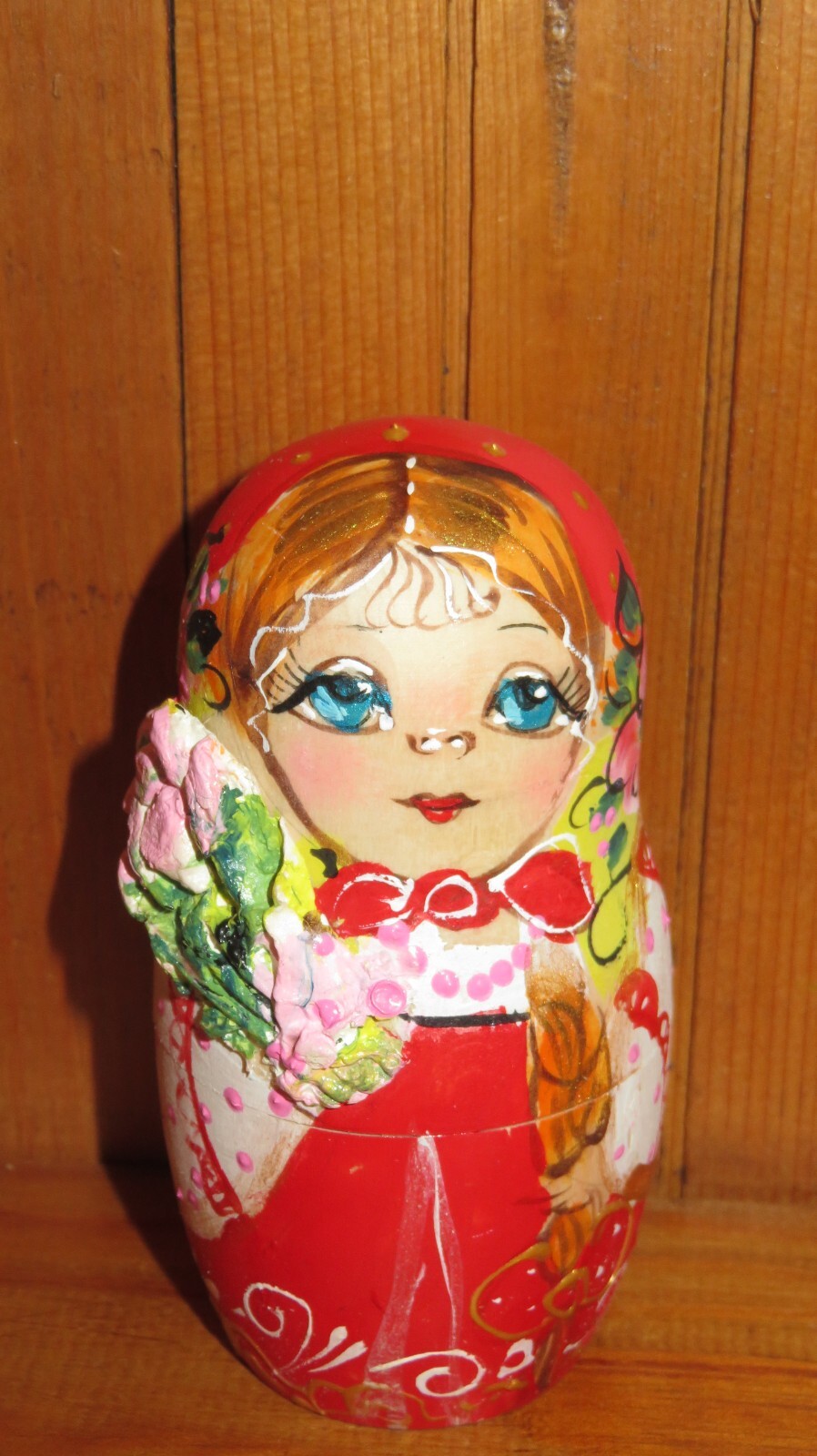 RED Pyrography Matryoshka Flowers MATT Nesting dolls HAND PAINTED 5 ...