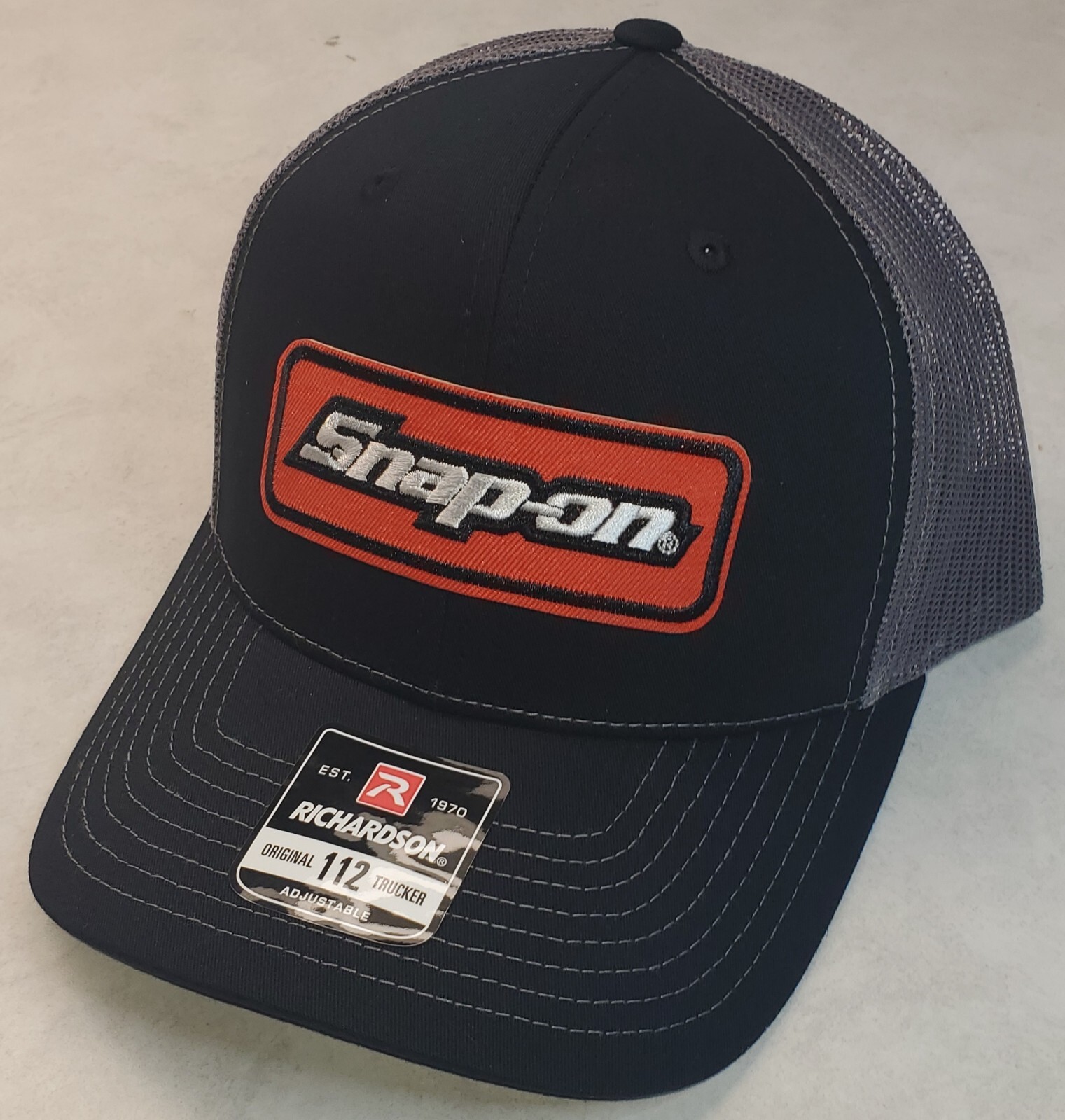 Snap-on Patch on Richardson 112 Trucker Hat Snapback Black/Charcoal | eBay