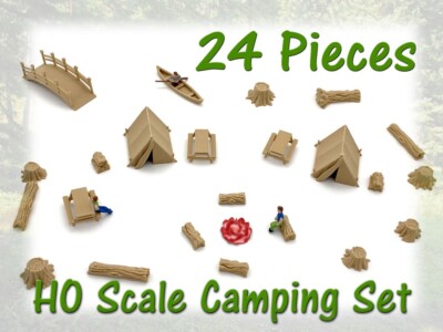 24 Piece HO Scale Camp Set - Detailed 3D Printed Model Railroad Train ...