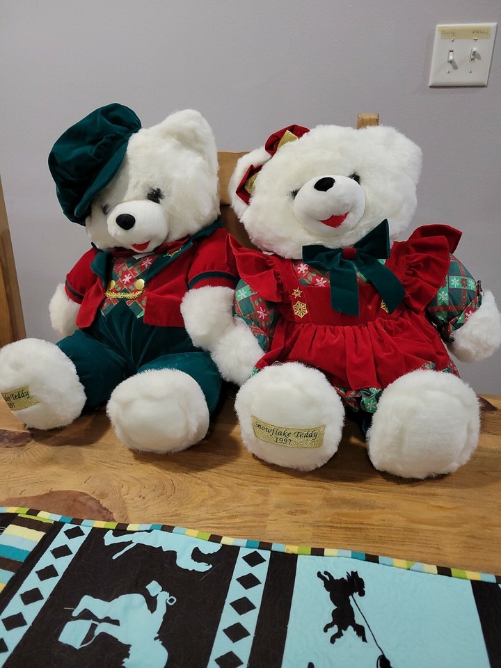 22" Dan Dee 1997 Christmas Snowflake Plush Teddy Bear Boy/Girl set. Pre ...