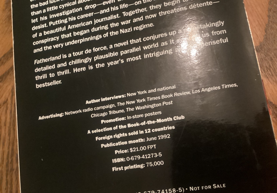 FATHERLAND Robert Harris 1st Edition 1st Printing Large Swastika Foil ...