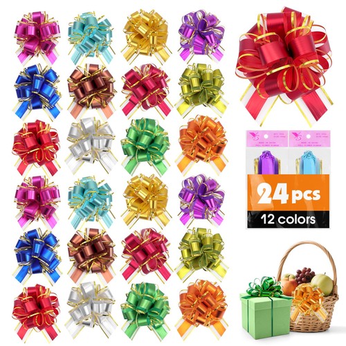 24 Pcs Pull Bows for Gift Baskets, 12 Colors 6 Inches Large Gift Bows ...