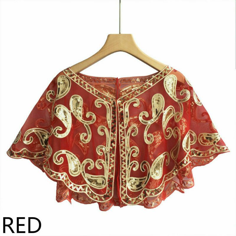 Lady Sequin Mesh Cape Bolero Shawl Wrap Wedding Bride Glitter Banquet ...