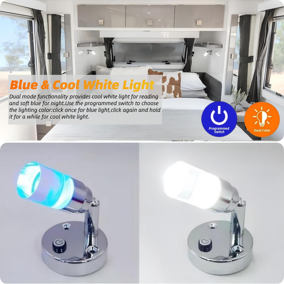 12V RV Interior LED Crystal Swivel Reading Light Wall Mount Bedside ...