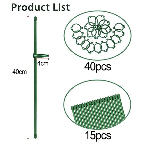 Stylish Plant Support Kit with 15 Stakes 40 Clips for Orchids and Roses ...