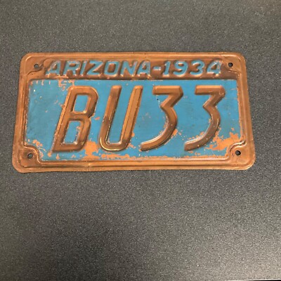 1934 Arizona copper License Plate # BU33 | eBay