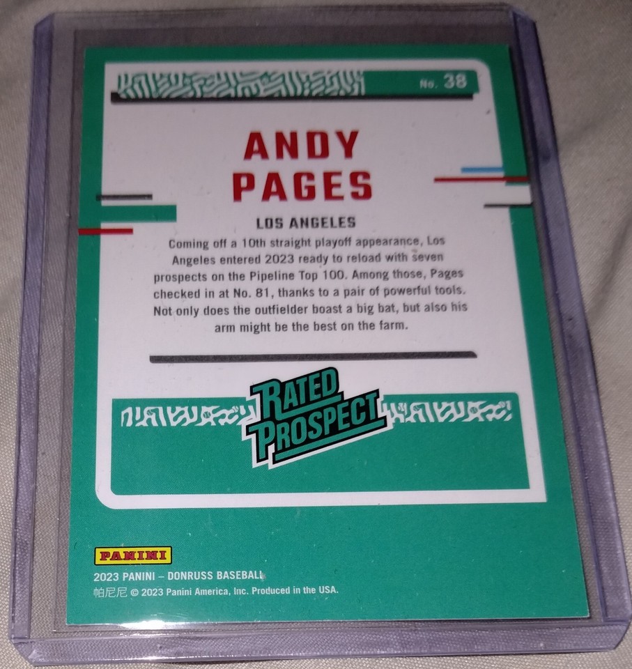 Andy Pages 2023 Donruss Rated Prospect Emoji 100 Parallel Card #002/100 ...