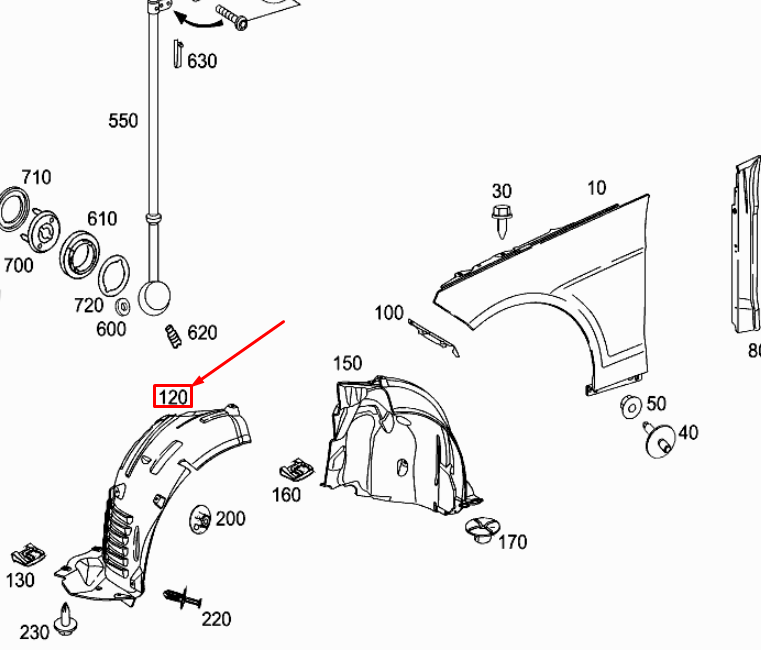 Mercedes-Benz E W212 BlueTEC Front Left Inner Fender Rear Part ...
