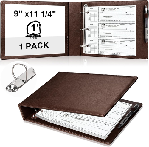 9" X11 1/4" PU Leather 3 Rings Personal Checks Binder for End-Stub ...