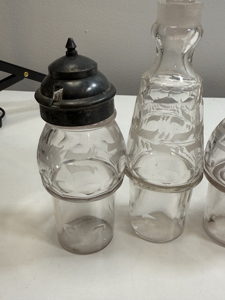 Antique 6 Bottle Cruet Set Vintage Dark Patina Ornate Cruet Set Table ...