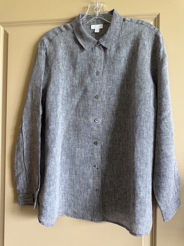 J Jill Love Linen Essential Shirt Petite Medium Gray Lagenlook Coastal ...