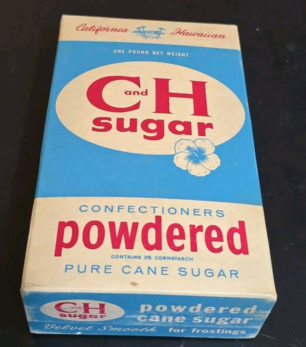 Vintage C and H Cane Sugar Powdered 1Lb Box Unopened Blue California ...