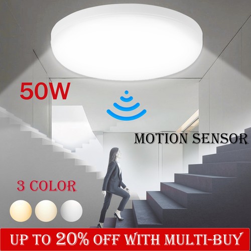 50W LED Ceiling Light PIR Motion Sensor Lights Bathroom Kitchen Bedroom ...