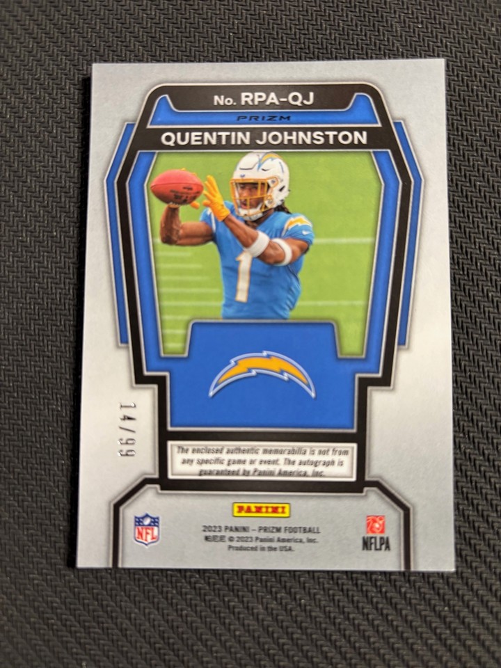 2023 Panini Prizm Quentin Johnston #RPA-QJ Rookie Patch Auto Prizm ...