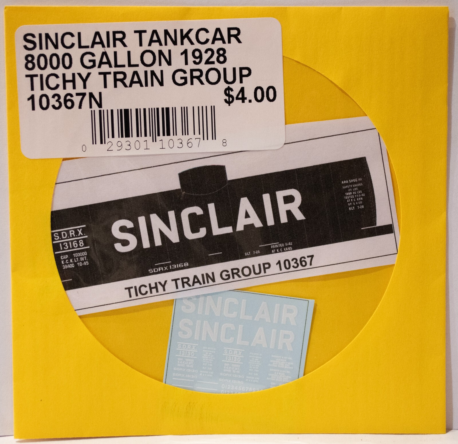Tichy Train Group #10367N Railroad Decal Set -- Sinclair 8,000-Gallon ...