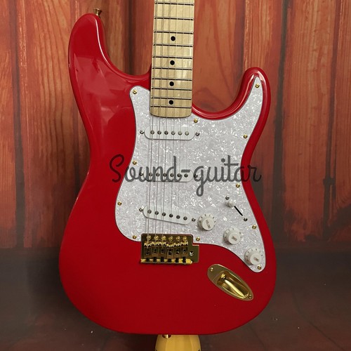 Custom Red Harley Benton ST Electric Guitar 6 Strings Maple Neck Gold ...