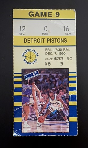 RARE 1990 TICKET STUB Detroit Pistons v. GS Warriors 12/7/90 RUN TMC 72 ...
