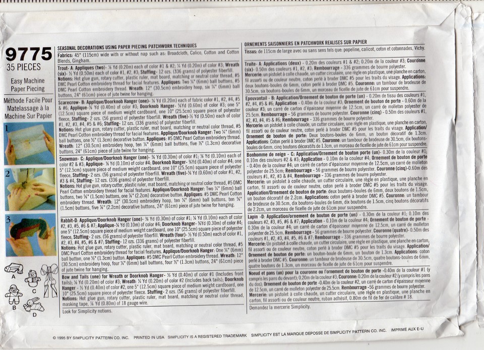 ©1995 UNCUT Simplicity Crafts Pattern #9775 Seasonal Decorations/Paper ...