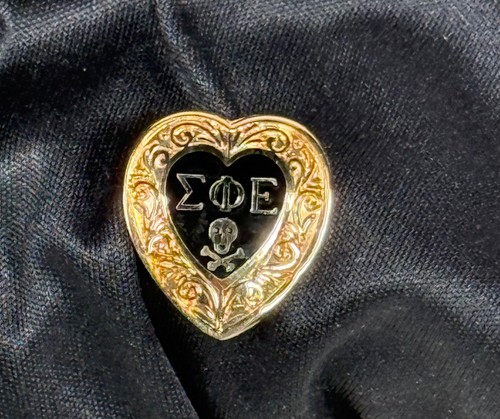 Vintage 1930-40's Sigma Phi Epsilon Gold & Black Skull Heart Fraternity ...