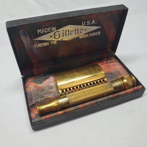 Rare Antique Vintage 1920’s Shaving barber Gold Gillette Safety Razor ...