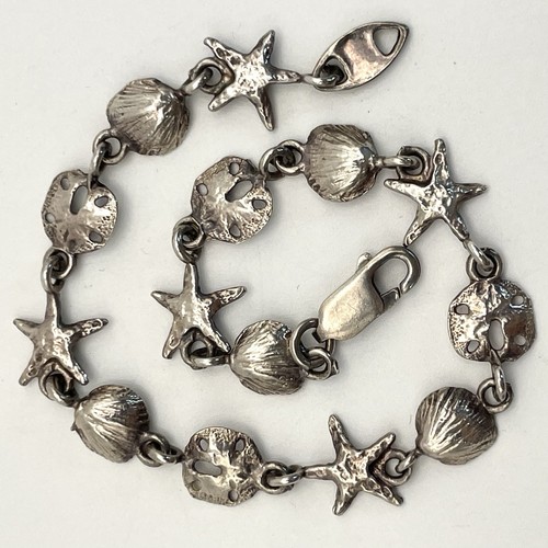 925 Sterling Silver Seashell Link Bracelet 7" Starfish Clam Sand Dollar ...