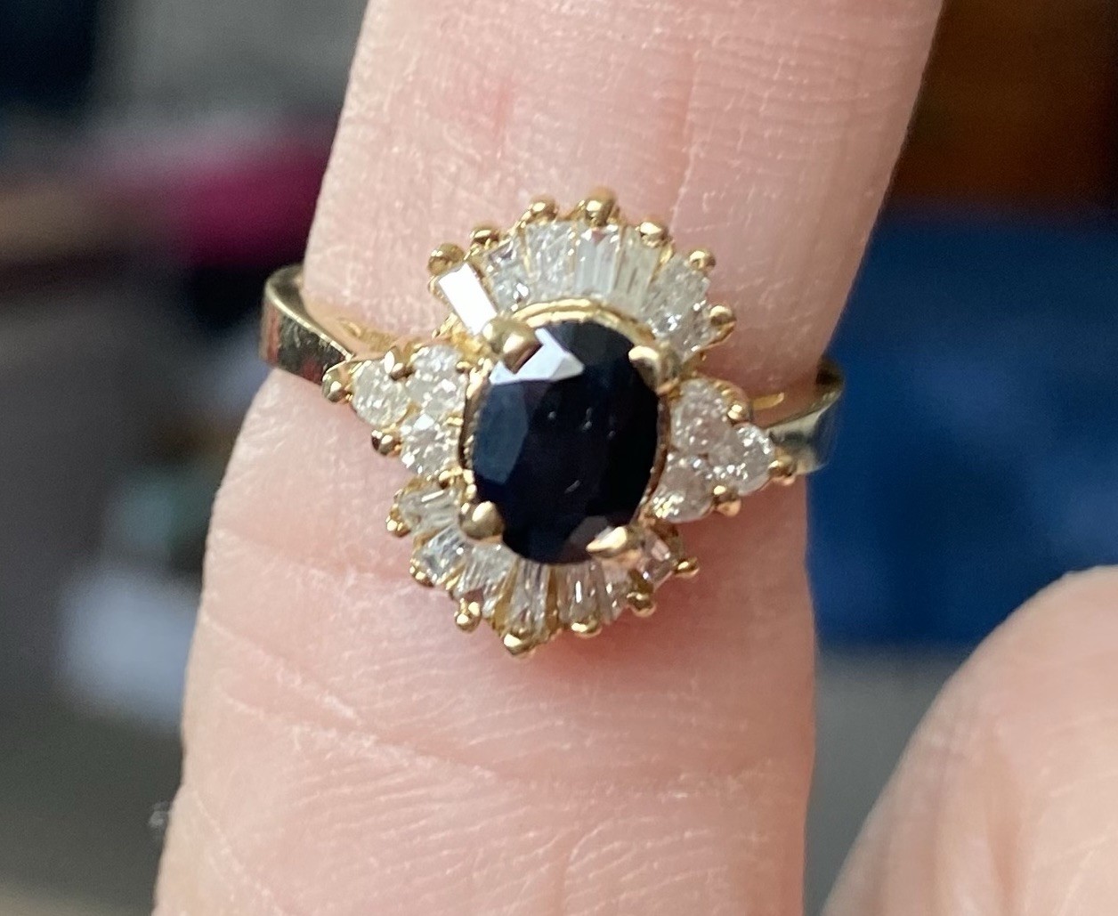Heavy Vintage 14K Blue Sapphire & Diamond Ring. size 6.5, 5g, 1.50 TCW ...
