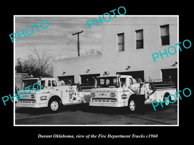 OLD POSTCARD SIZE PHOTO OF DURANT OKLAHOMA THE FIRE DEPARTMENT TRUCKS ...