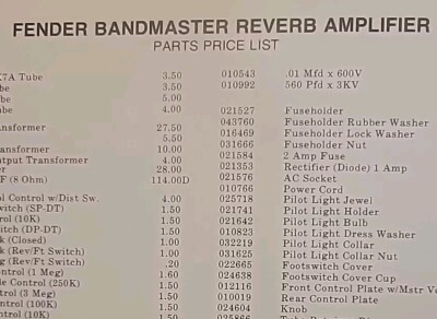 Parts List-Schematic Diagram FENDER Bandmaster Reverb Amplifier Guitar ...