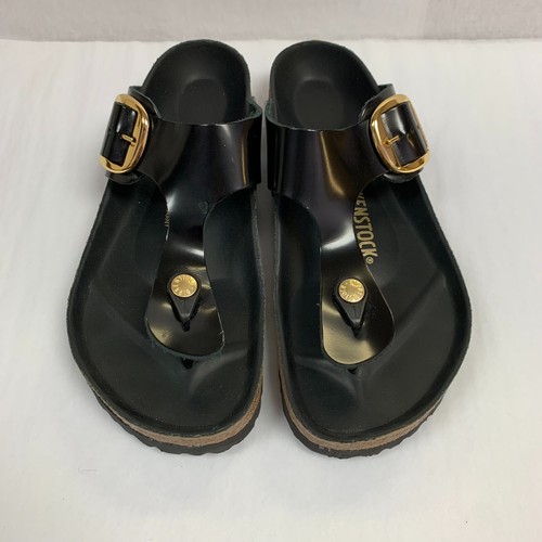 Birkenstock New w/ Box Gizeh Big Buckle High Shine Black Leather Patent ...