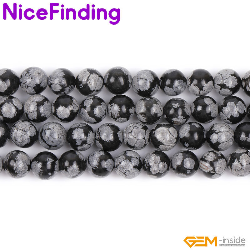 Natural Black Snowflake Obsidian Round Loose Gemstone Beads Jewelry ...