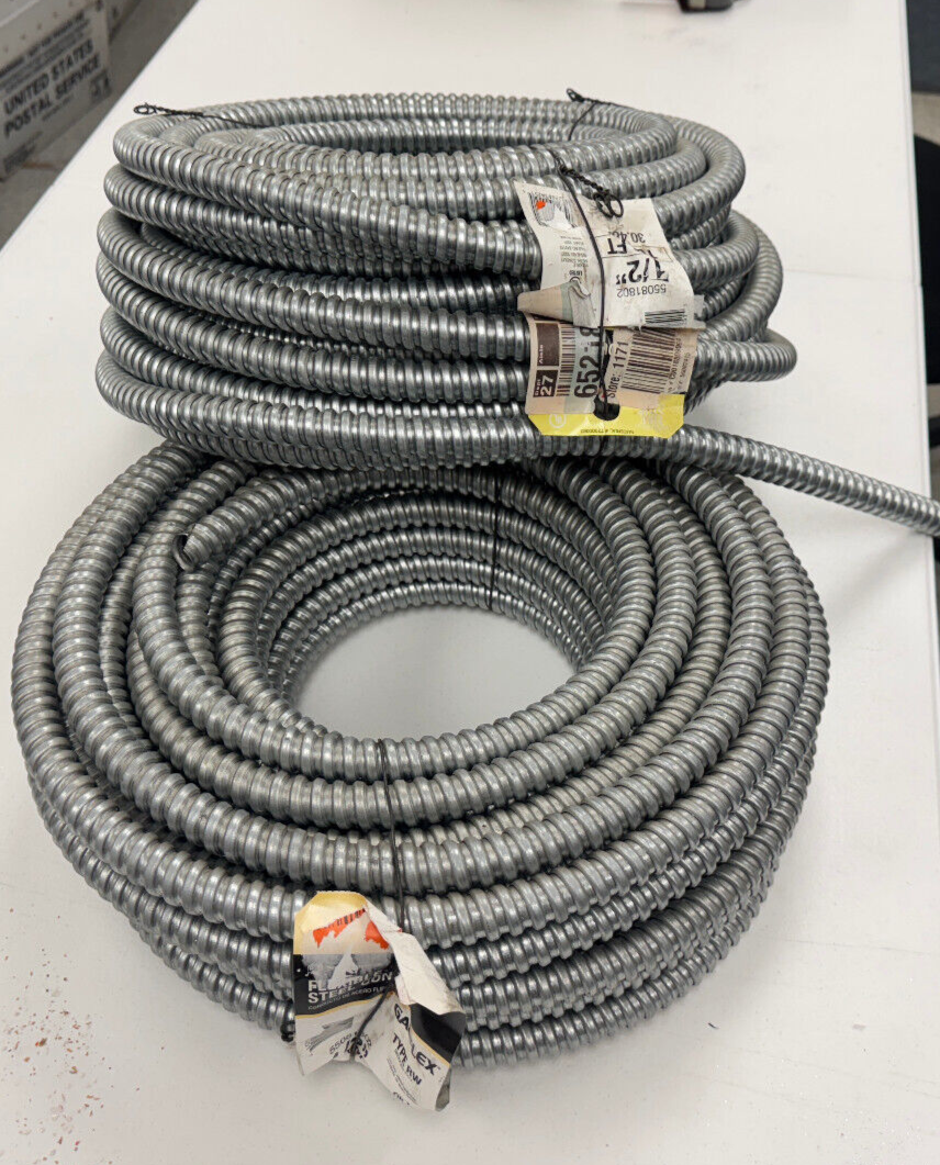 LOT OF 2 Southwire 1/2 x 100 ft Galflex RWS Metallic Armored Steel Flex ...