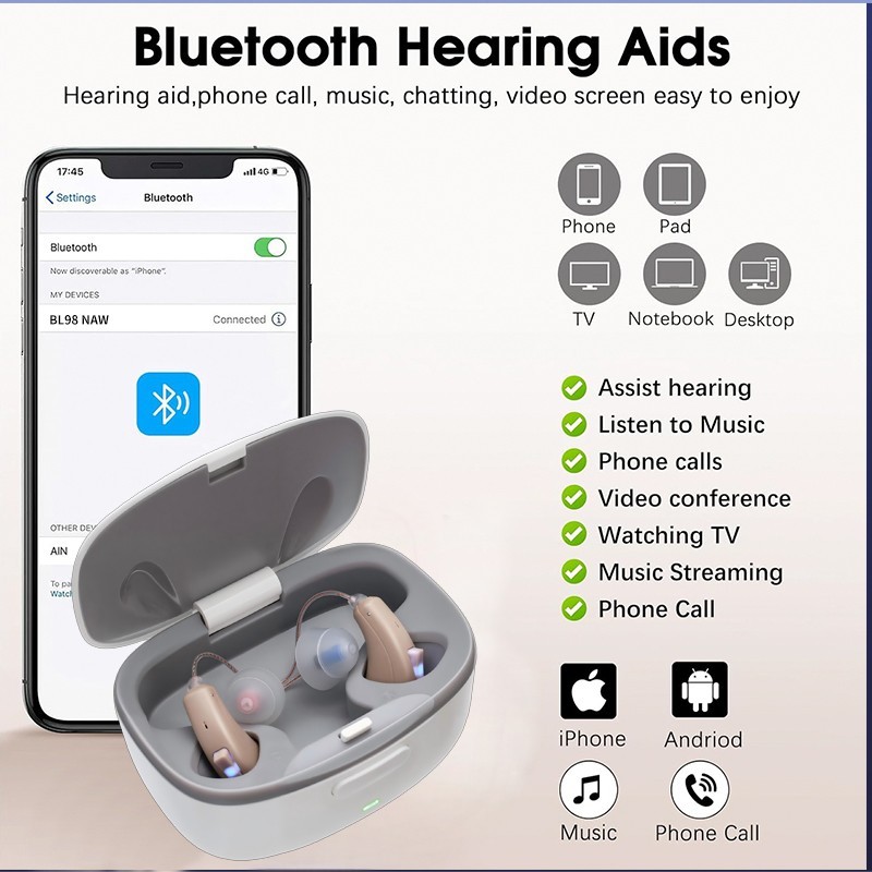 OTC Hearing Aids Rechargeable Bluetooth With App Control Phone Call ...