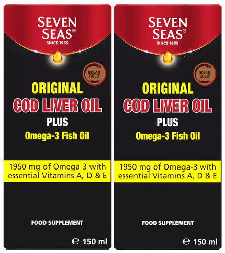 2 X SEVEN SEAS ORIGINAL PURE COD LIVER OIL PLUS OMEGA-3 FISH OIL 150ML ...