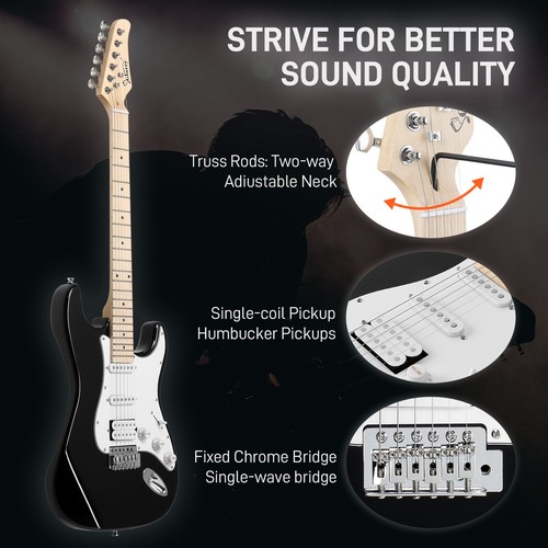 Glarry GST Stylish S-S-H Pickup Electric Guitar Kit with AMP Bag Strap ...