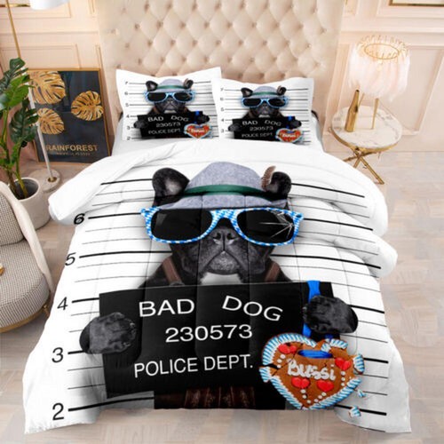 Bad Dog Joke Stripes Quilt Duvet Cover Set Bedroom Decor Queen ...