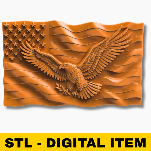Eagle USA Patriotic Plaque Relief Waving Flag STL File For CNC Router ...