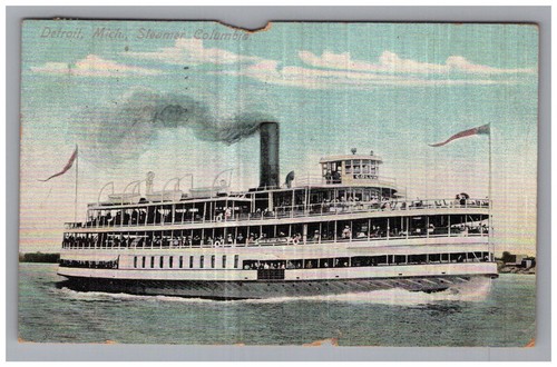 Steamer Ship Columbia Detroit Michigan MI Passenger Ocean View 1909 ...