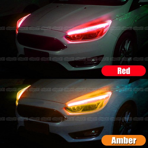 Red Amber LED Car Daytime Running Light Strip Turn Signal Lamp ...