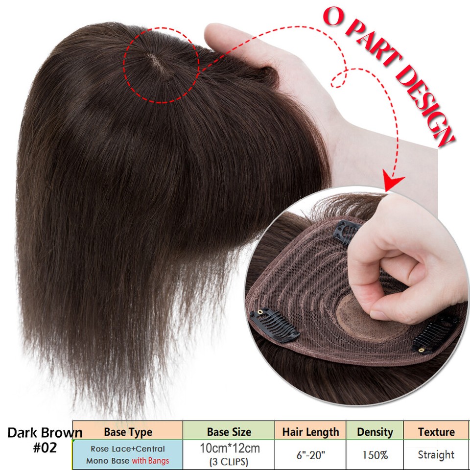 Clip In 100% Real Human Hair Topper Toupee Hairpiece Mono Silk Based ...