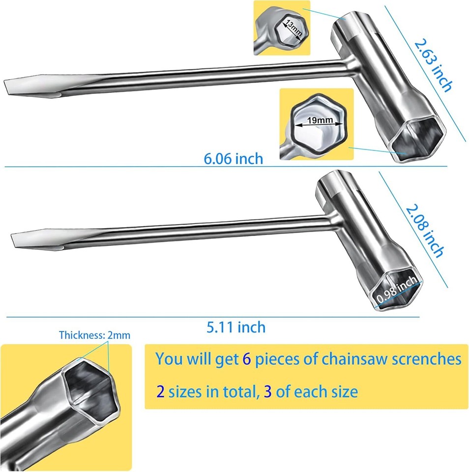 6 Pack Chainsaw Scrench Replacement Tool 13 by 19 mm Chainsaw Wrench ...